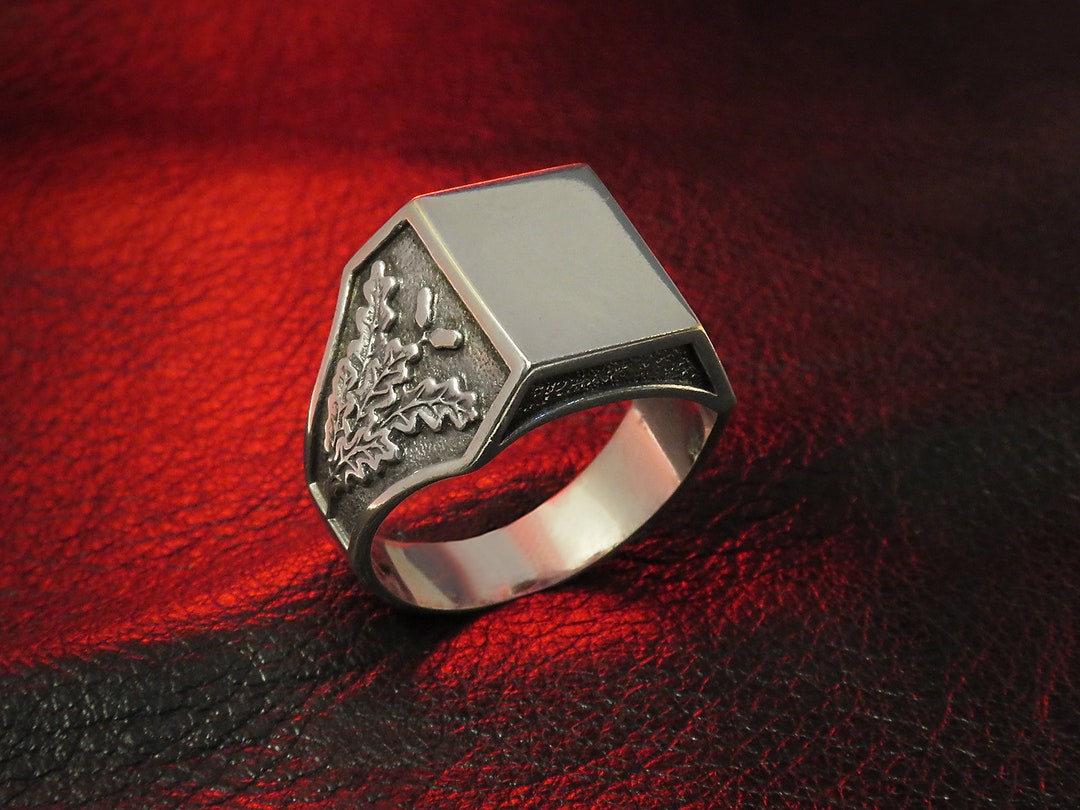 Oak Leaf Signet Ring for Men, Sterling Silver - Etsy