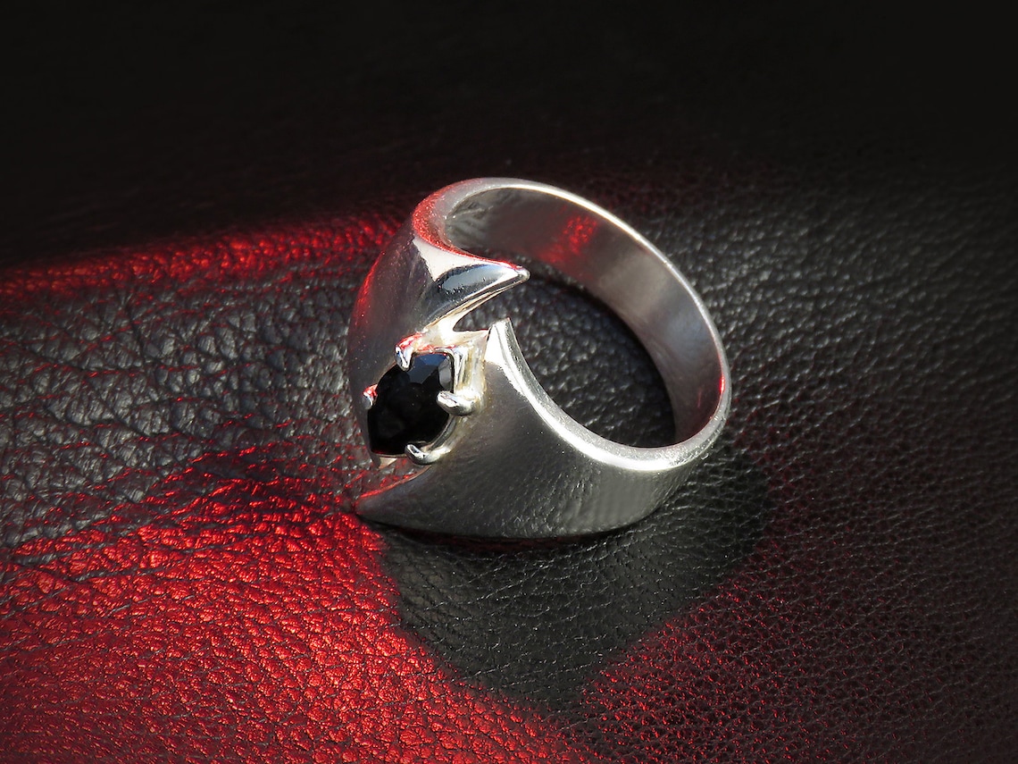 Sterling Silver Women's Ring with Black Cubic Zirconia | Etsy