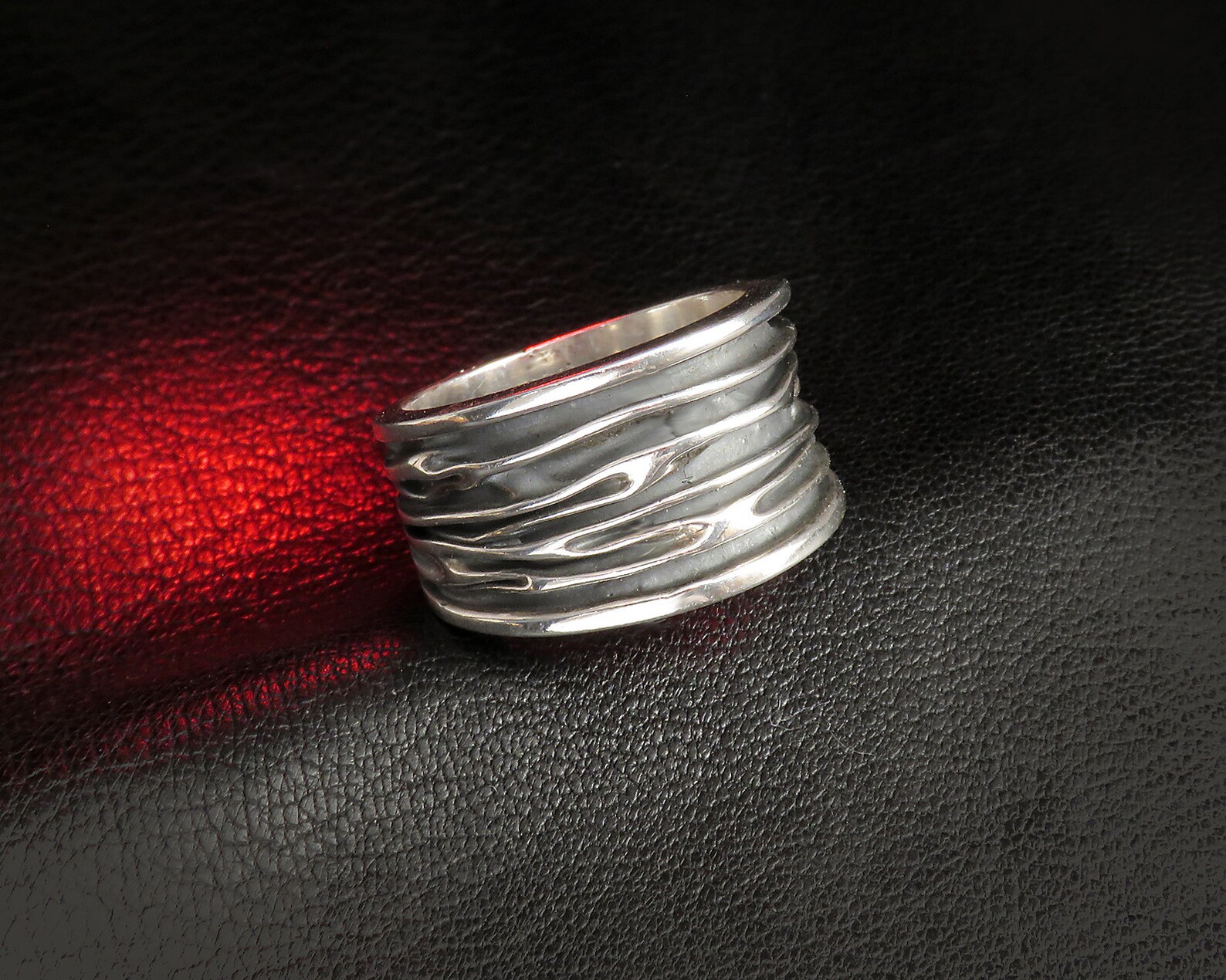 Wide Silver Band Sterling Silver Ring Textured Ring | Etsy