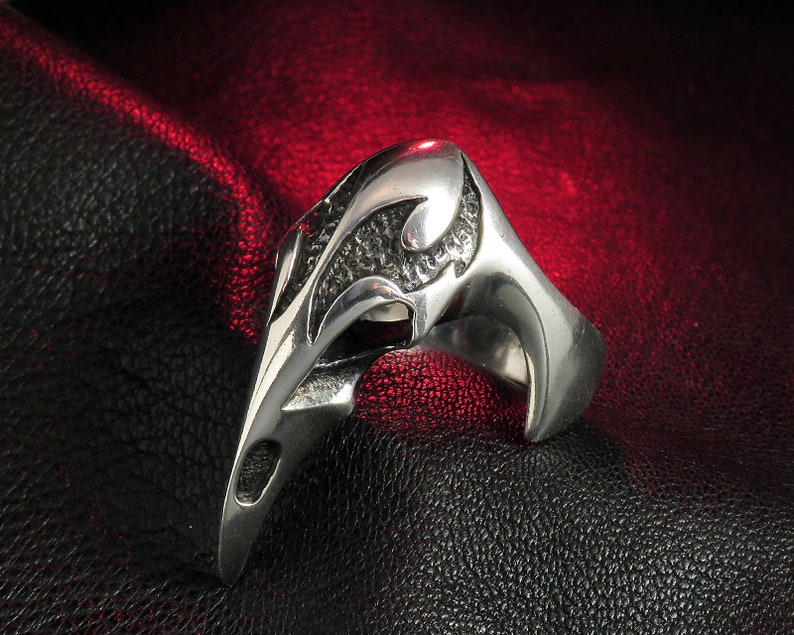 Sterling Silver Raven Skull Ring | 925 Oxidized Gothic Statement Biker ...