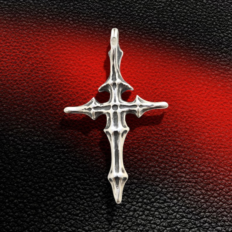 Sterling Silver Gothic Skull Cross Pendant | Dark Punk Biker Statement ...