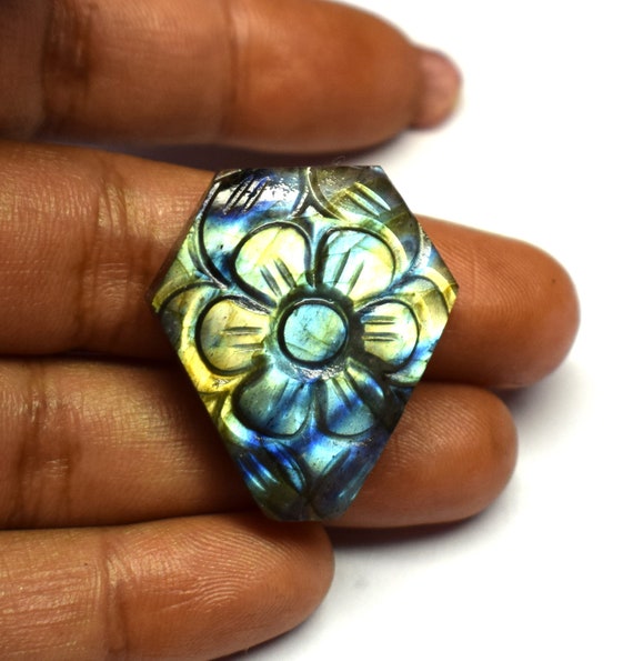 Carved Flate Back Natural Labradorite Coffin Shape Carved | Etsy
