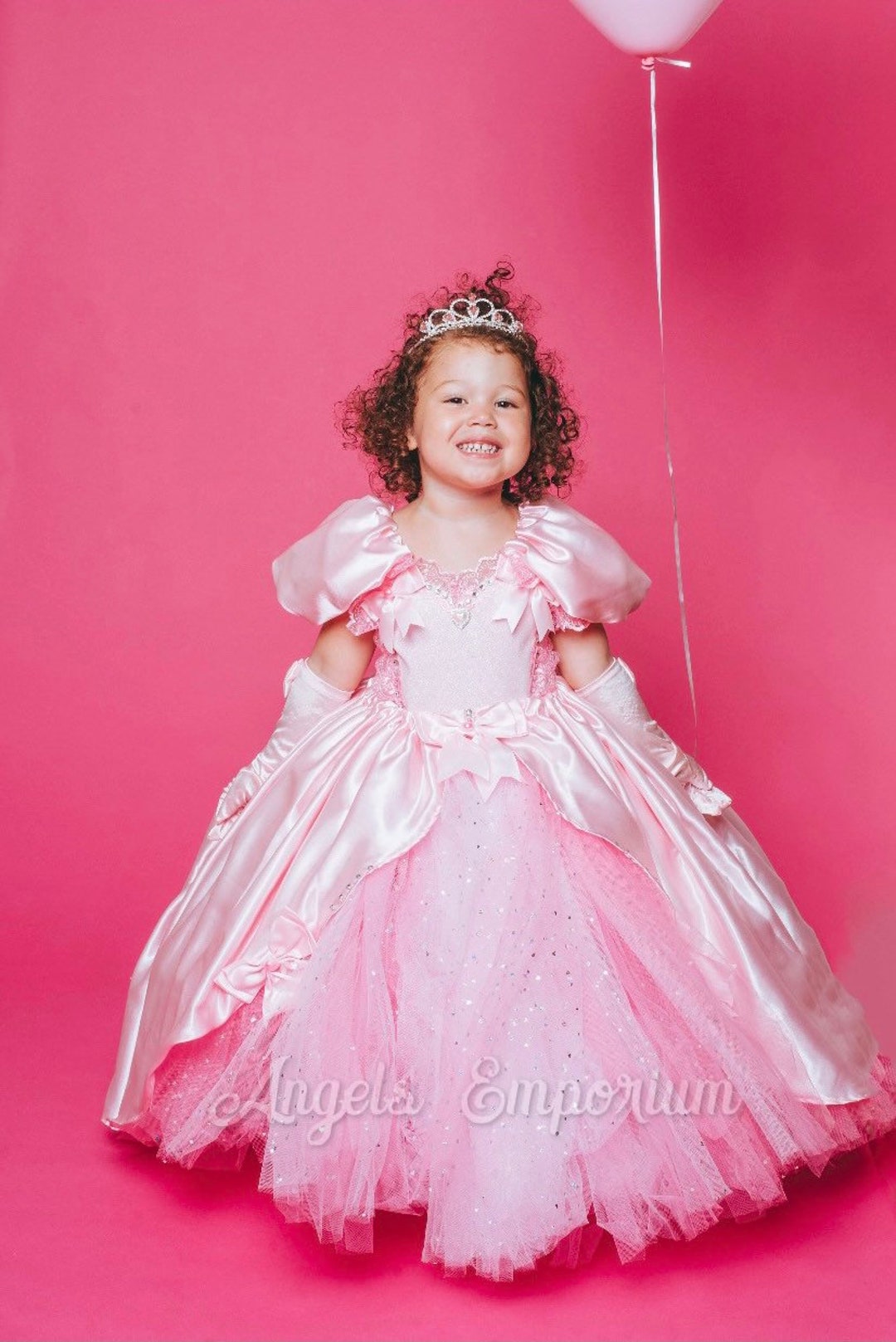 Luxury Pink Princess Cinderella Aurora Costume Tutu Dress Satin Ball ...