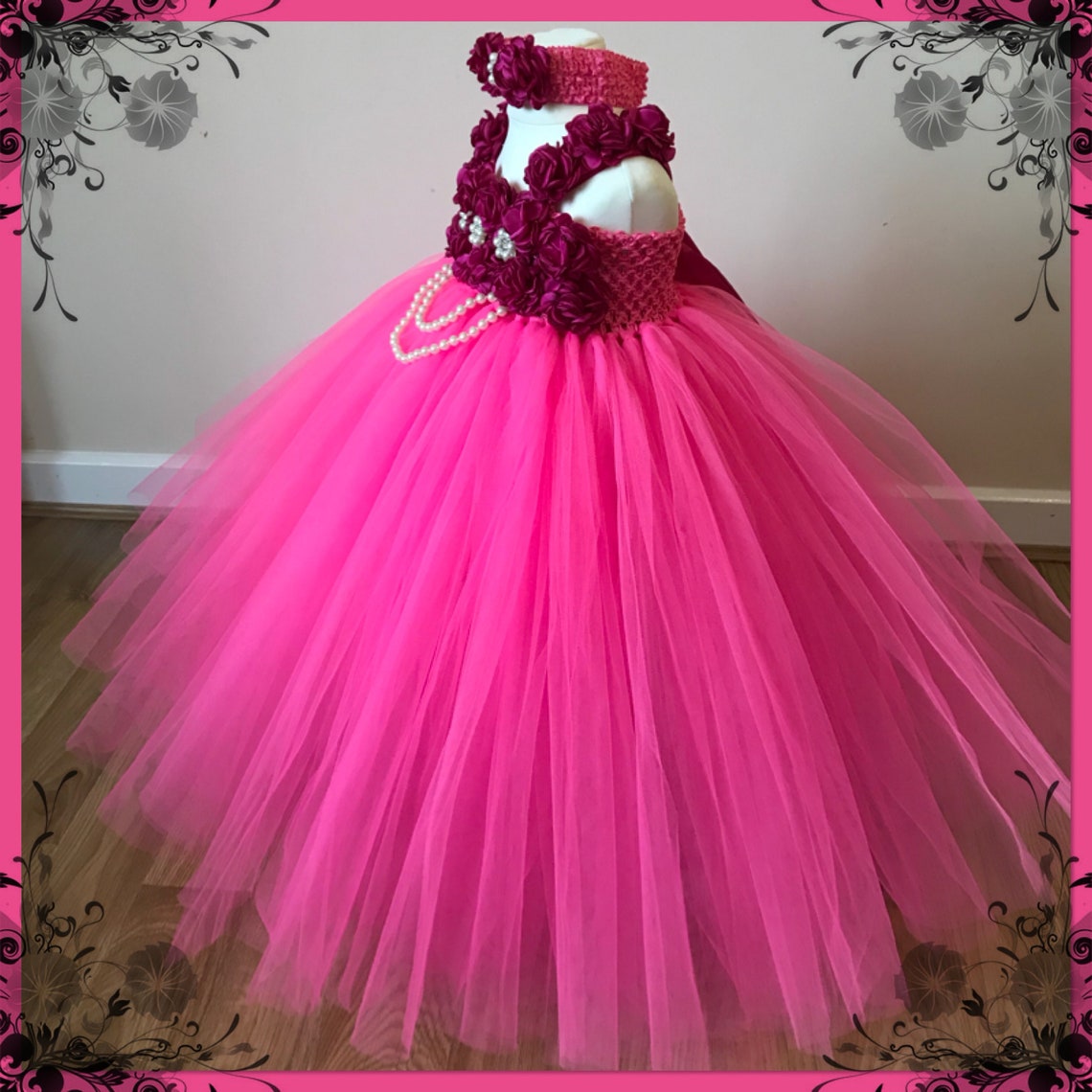 Beautiful Shocking Bright Pink Flower Girl Tutu Dress With Hot Rose ...