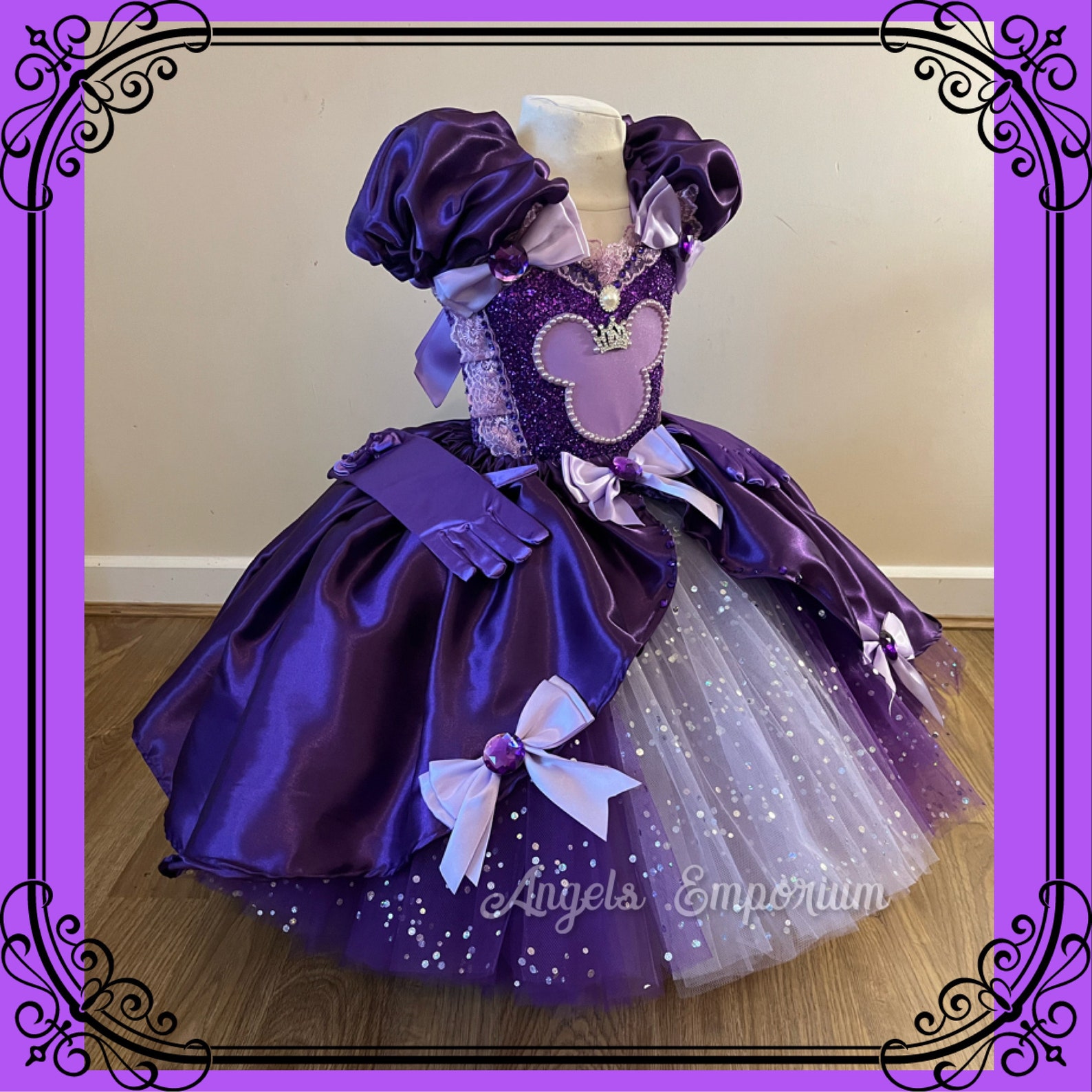 Minnie Mouse Purple Lilac Princess Tutu Dress Satin Ball Gown Birthday ...