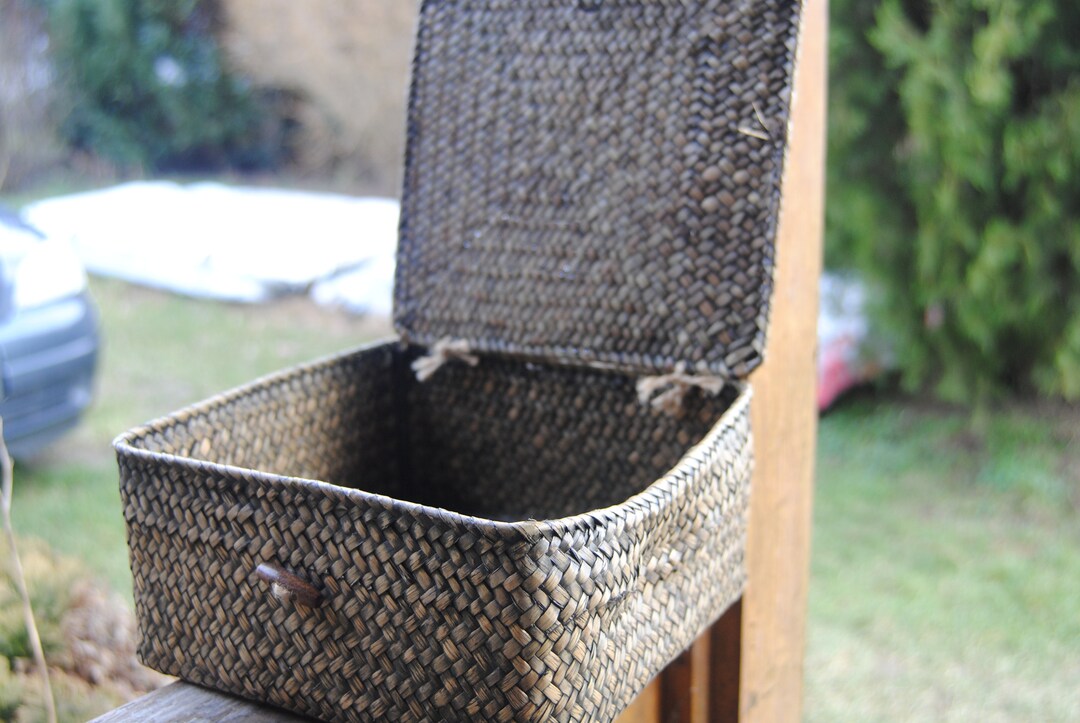 Vintage Seagrass Woven Basket With Lid. Medium Size Basket With Lid. - Etsy