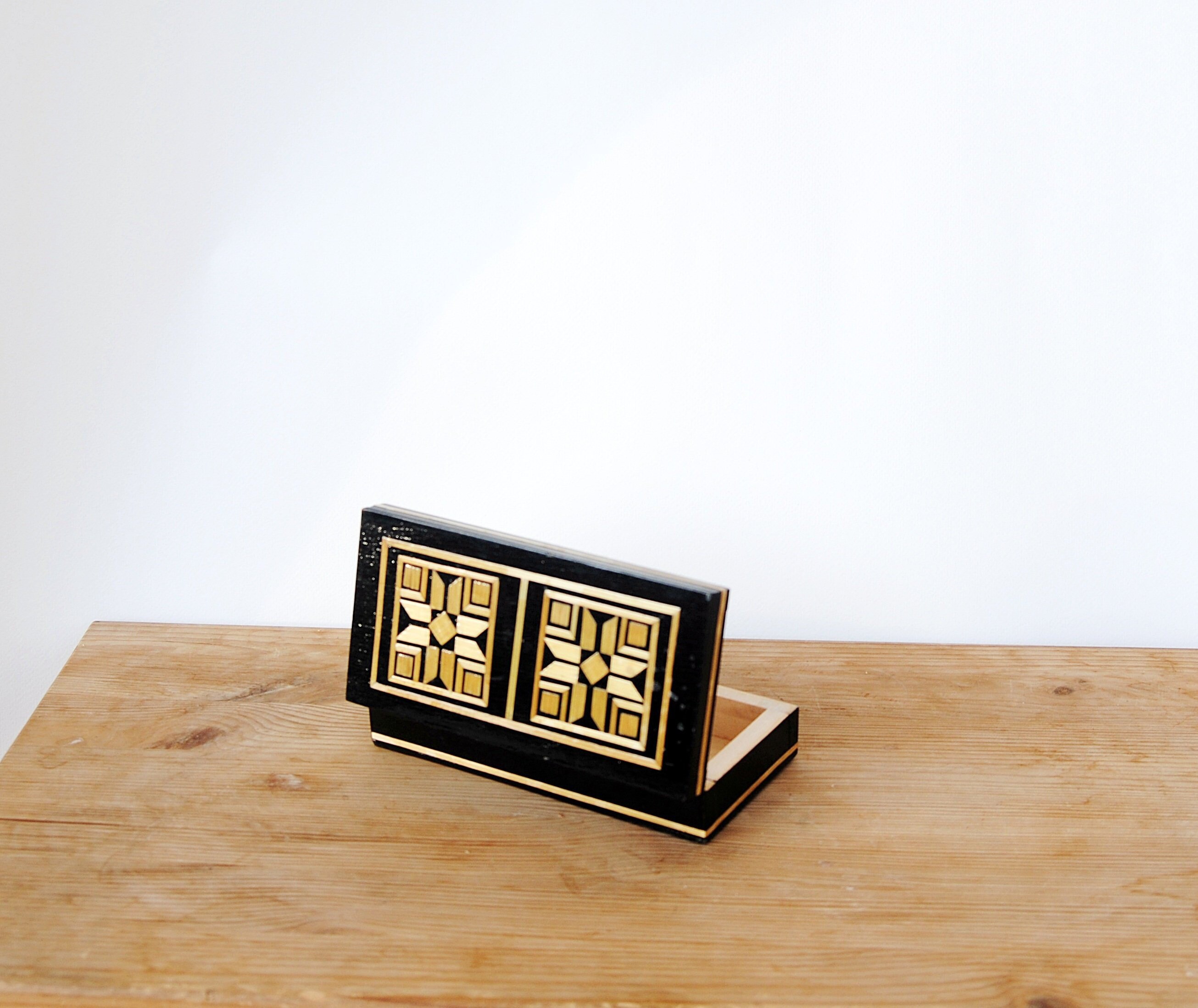Wooden Box, Black Geometric Box, Black and Brown Box Vintage Under 20 ...