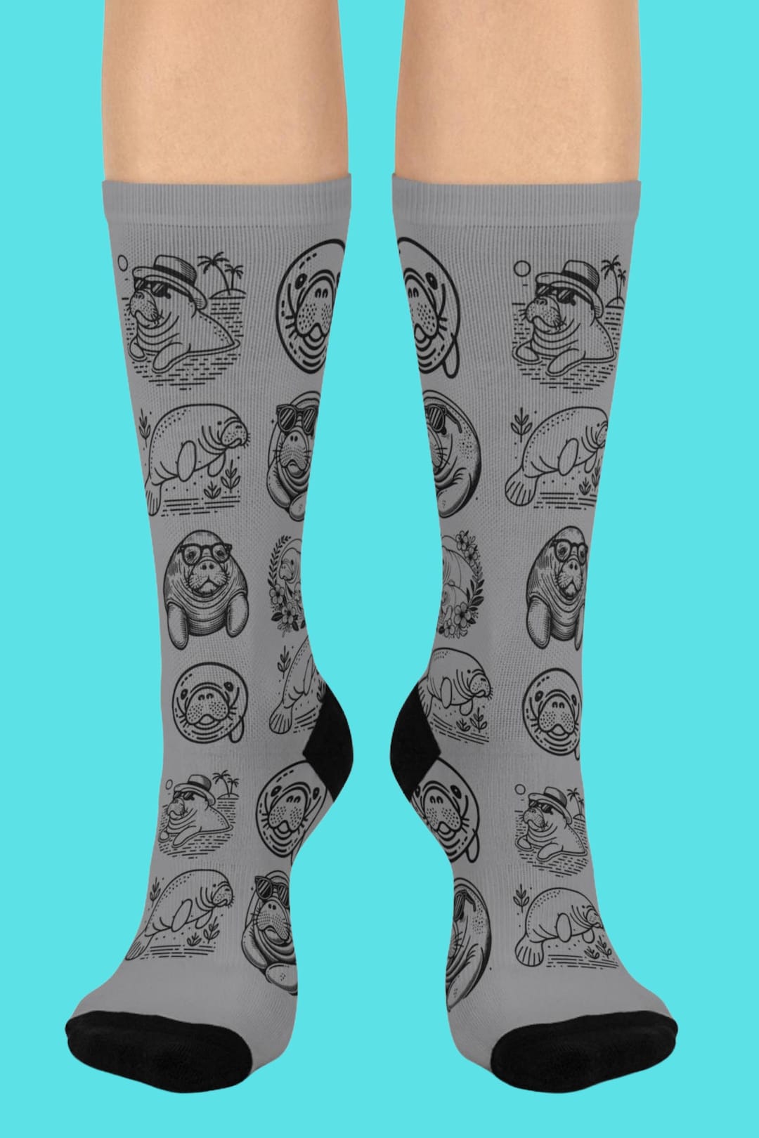 Cute Manatee Socks, Florida Manatee Socks, Sea Cow Socks, Manatee Lover Gift, Florida Manatees ...