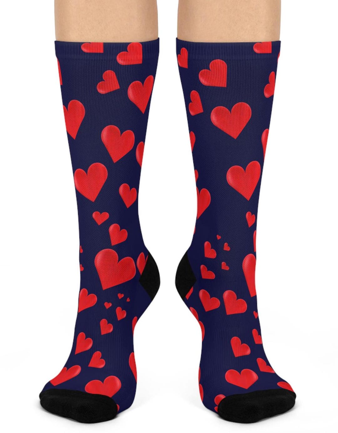 Valentines Socks, Navy Red Heart Socks, Sweetheart Socks, Valentines ...