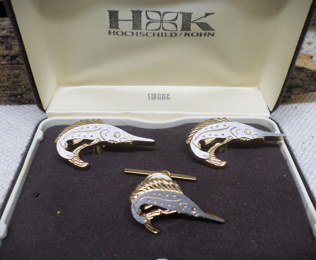 Swank Cufflinks and Tie Tac Set, Fishing, Marlins, Original Box ...