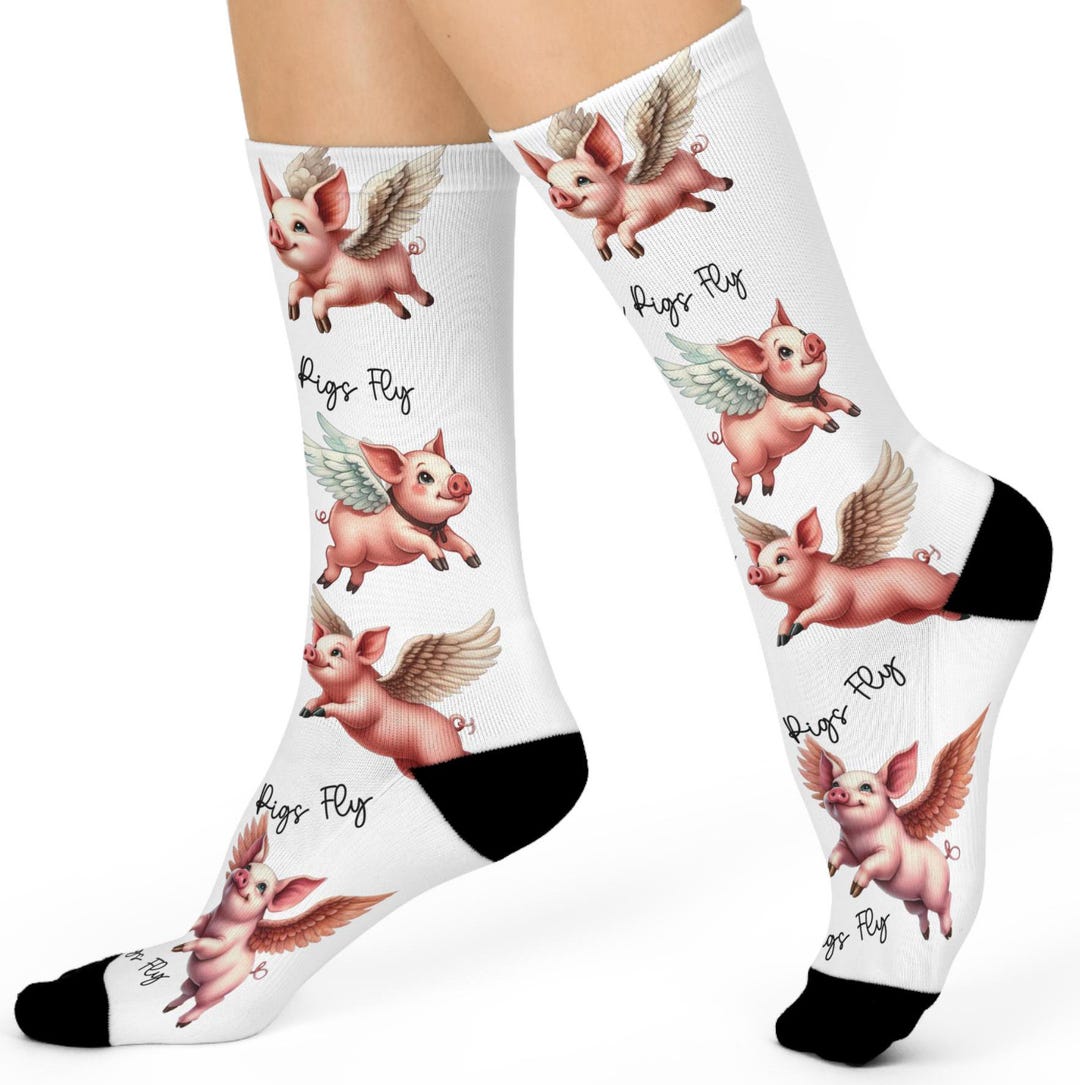 Pigs Flying Socks. Adorable Flying Pigs Socks, Pig Lover Socks, Gift for Pig Lover, When Pigs ...