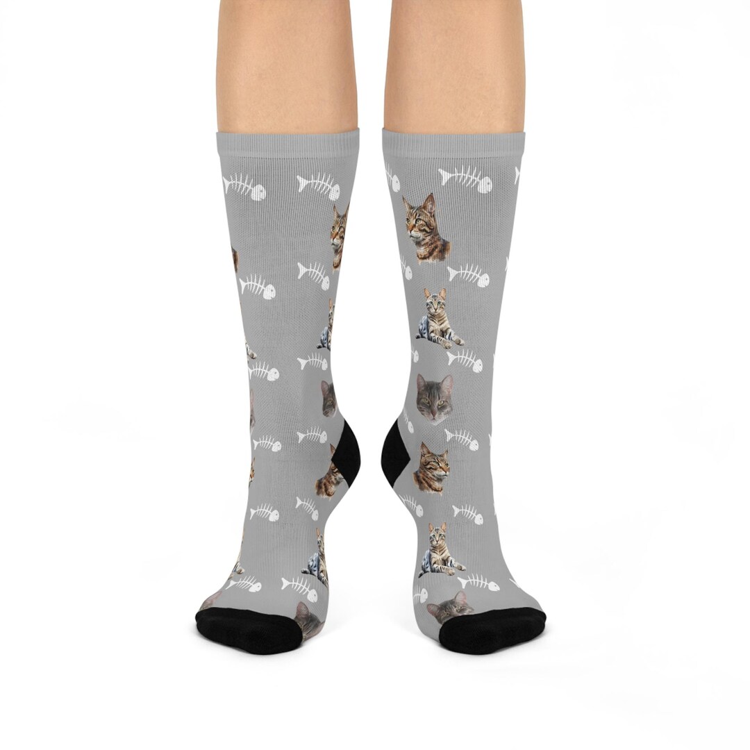 Gray Tabby Cat Socks, Cat Socks, Favorite Cat Socks, Cat Lady Socks ...
