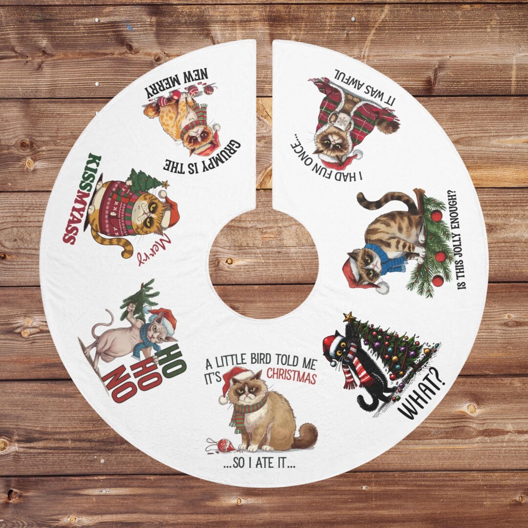 Grumpy Cats Tree Skirt, Funny Cat Christmas Tree Skirt, Tree Skirt, Cat ...