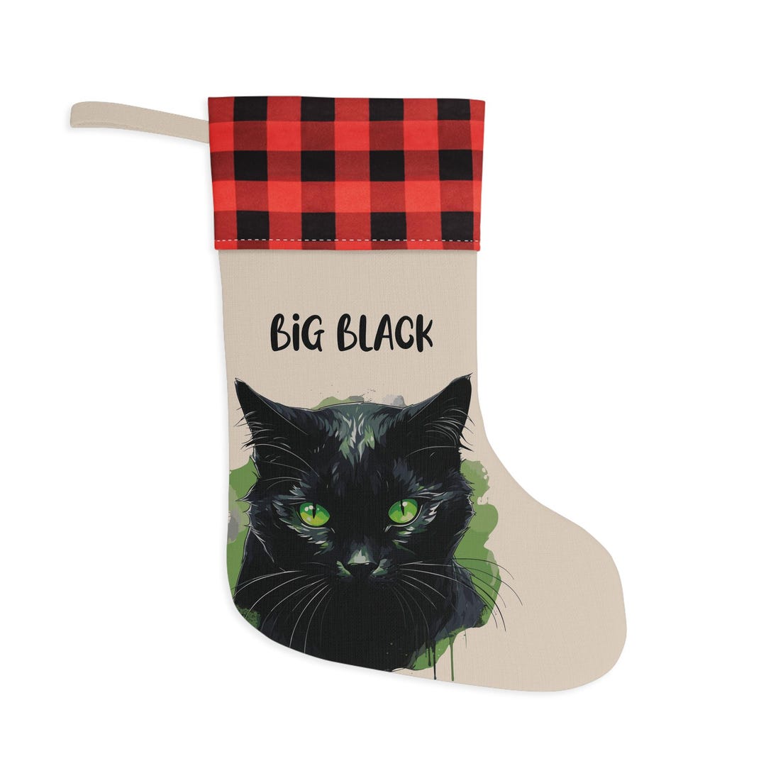 Personalized Black Cat Christmas Stocking, Cute Black Cat With Name ...