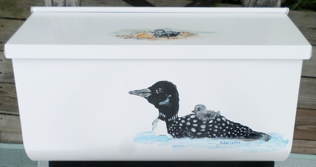 Hand Painted Mailbox, Loon Mailbox, Loons, Loon Art, Wall Mount, Custom ...