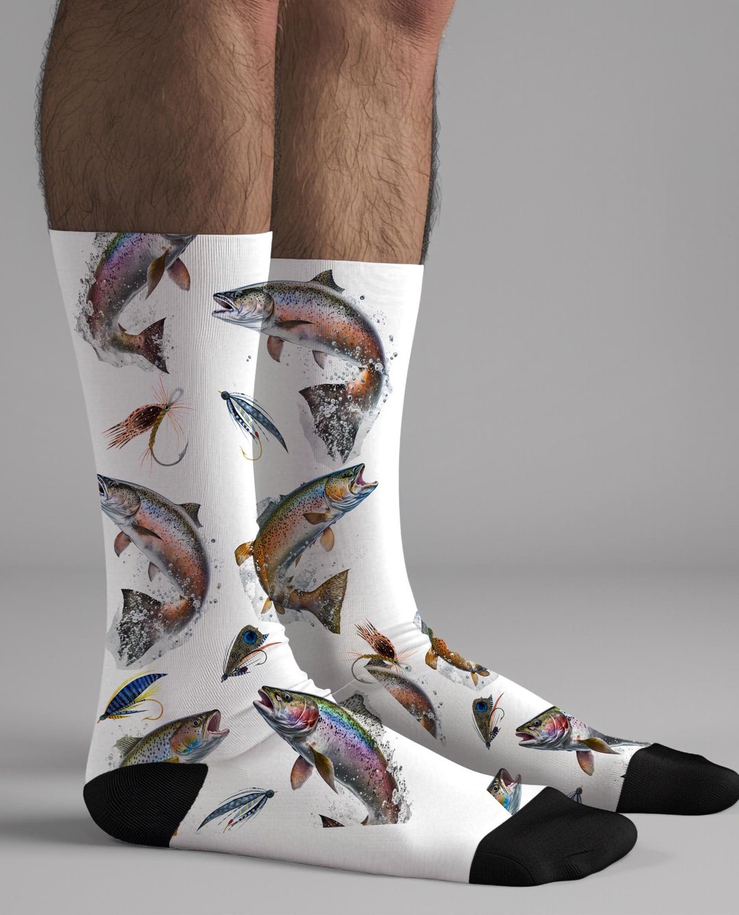 Fishing Socks, Fishing Fly Socks, Stocking Stuffer Socks, Trout Fishing ...
