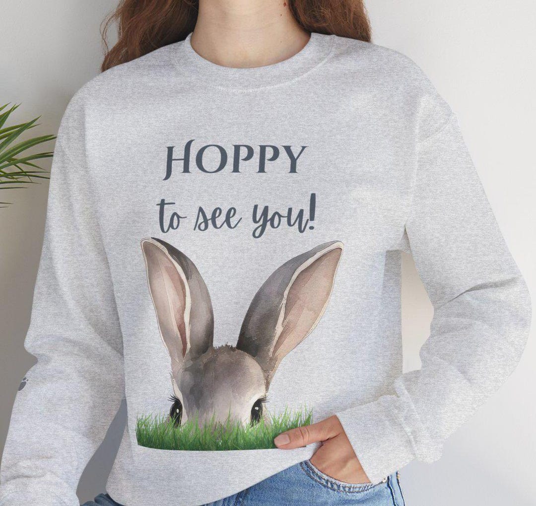 Bunny Sweatshirt, Peeking Bunny Hoppy to See You Shirt With Footprints ...