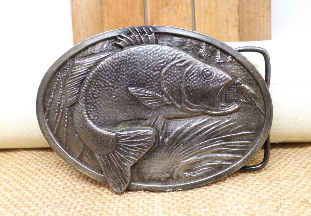 Fish Buckle, Collector Bergamot Brass Bass Belt Buckle, Pewter Belt ...
