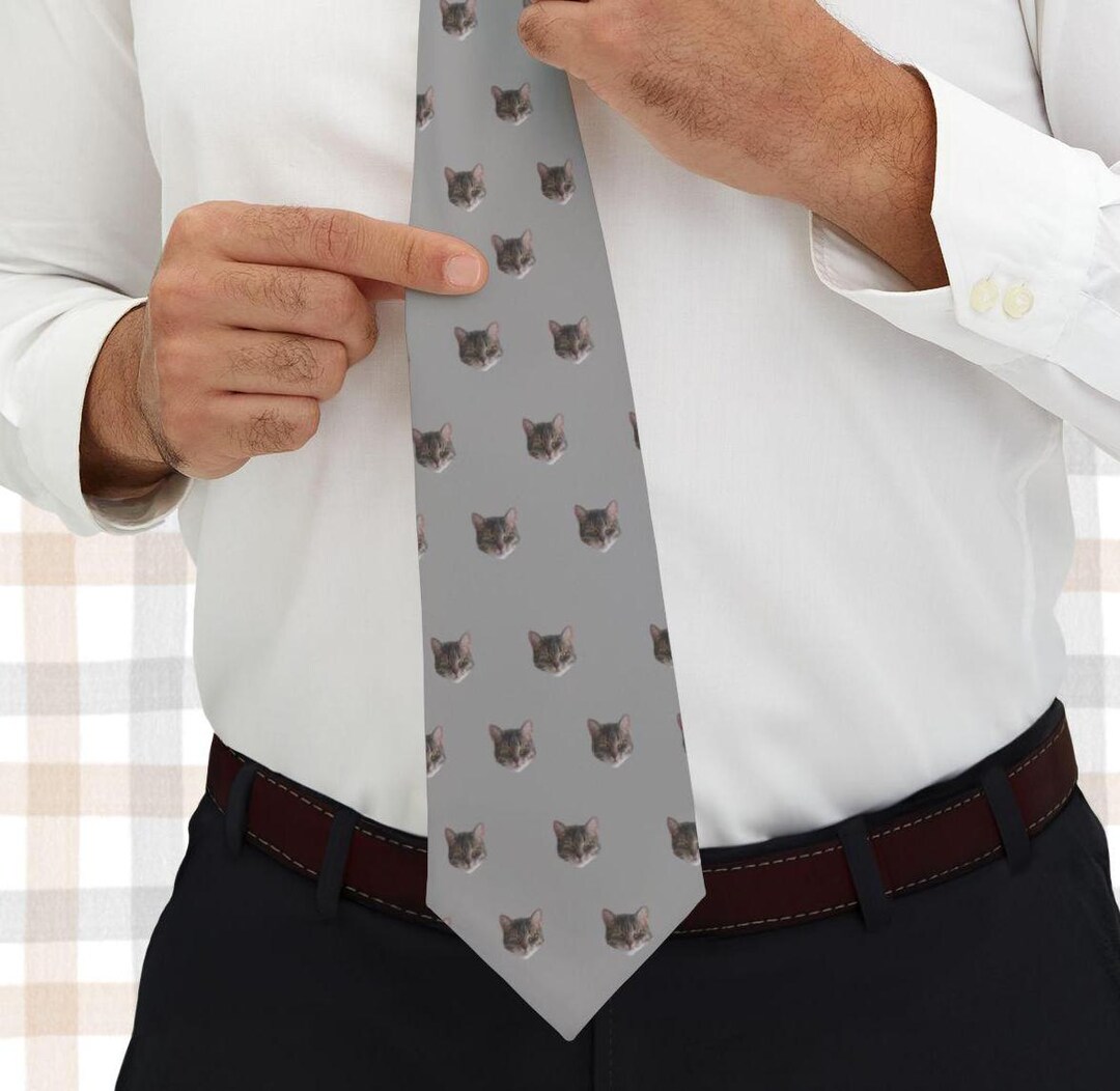 Your Cat Tabby Necktie, Gray Tabby Cat Tie, Cat Lover Tie, Custom Pet ...