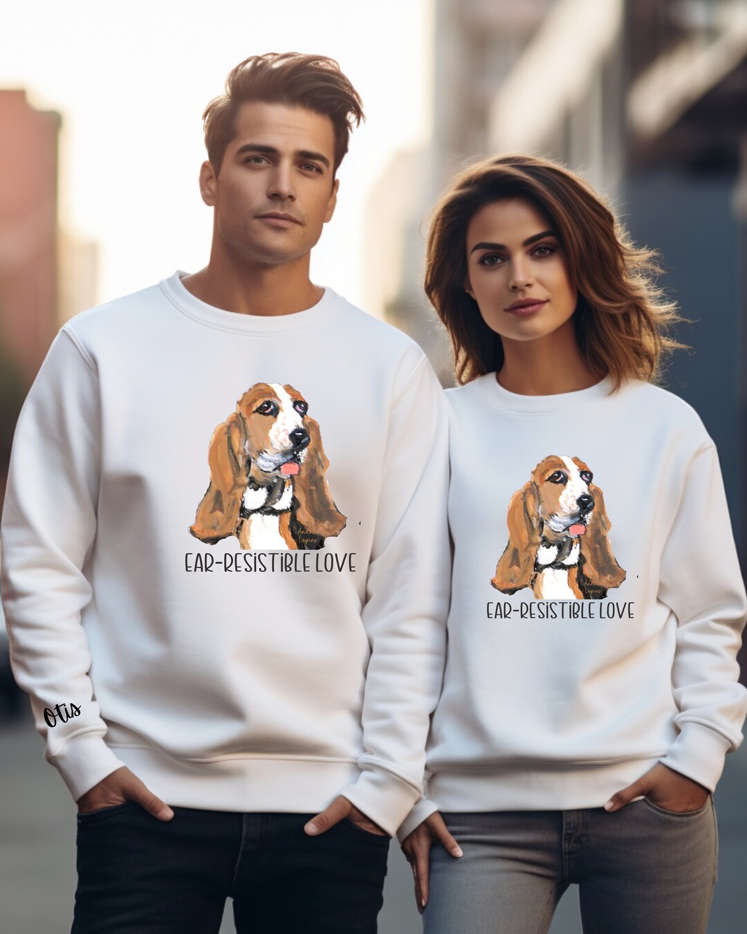 Original Art Basset Hound Valentine Ear Resistible Love Sweatshirt ...