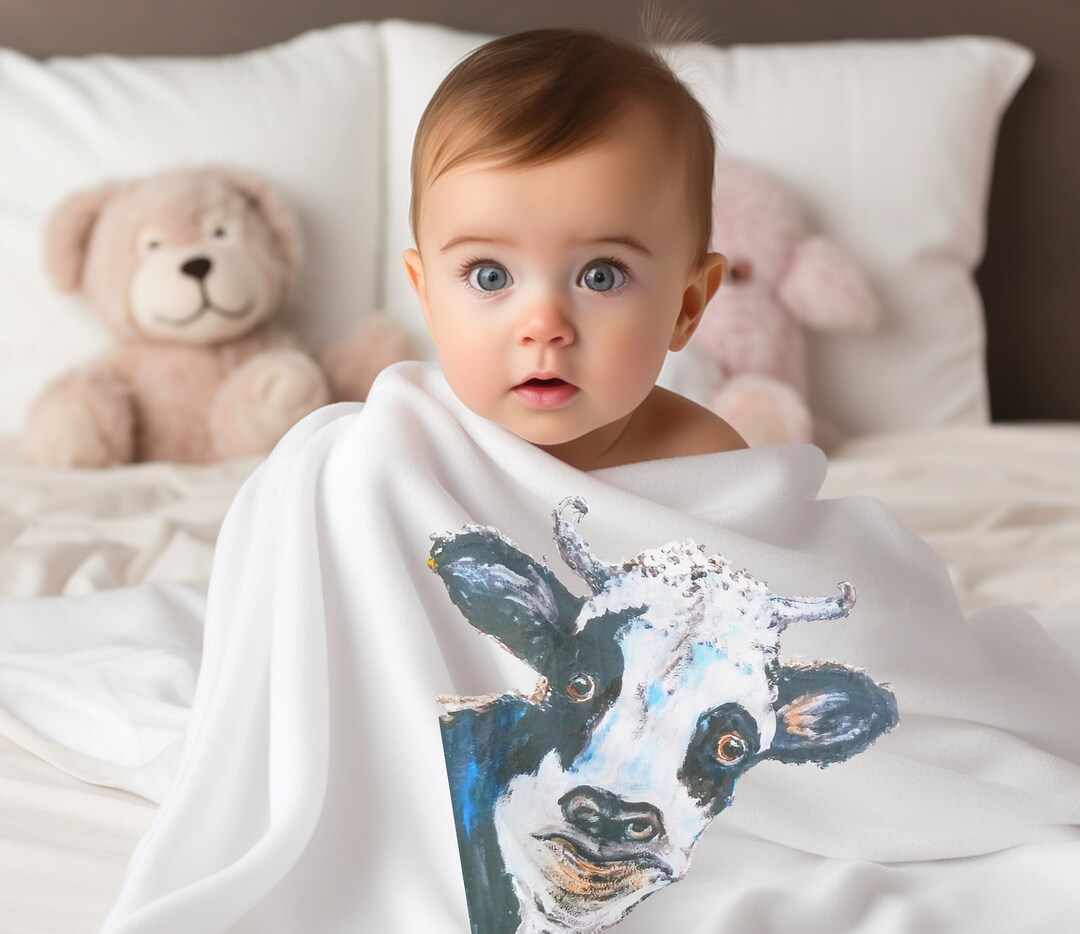 Curious Cow Baby Blanket, Cozy Cow Baby Blanket, New Baby Gift Nursery ...