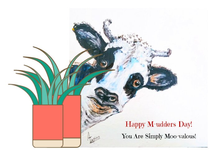 Mothers Day Card, Original Artwork Cow, Happy M-udders Day - Etsy
