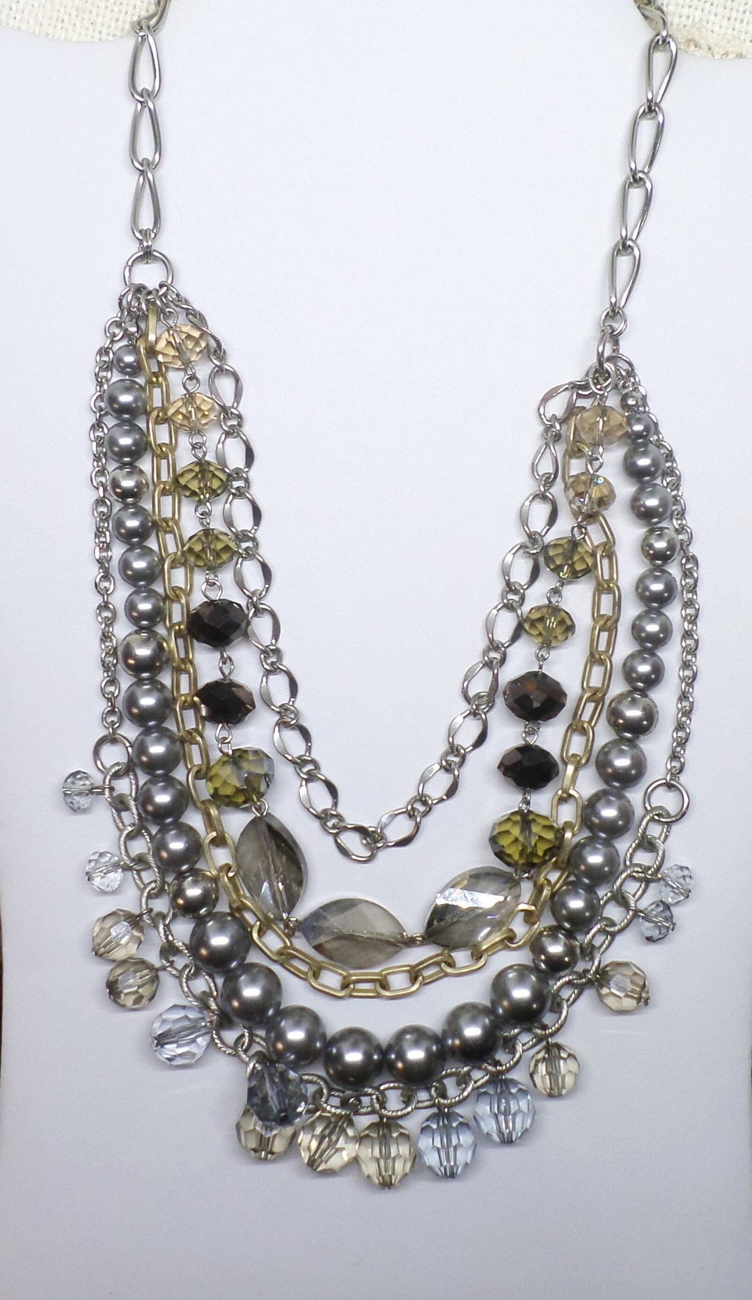 Loft Necklace Multistrand Beaded. Silver Gray Faux Pearl, Glass ...
