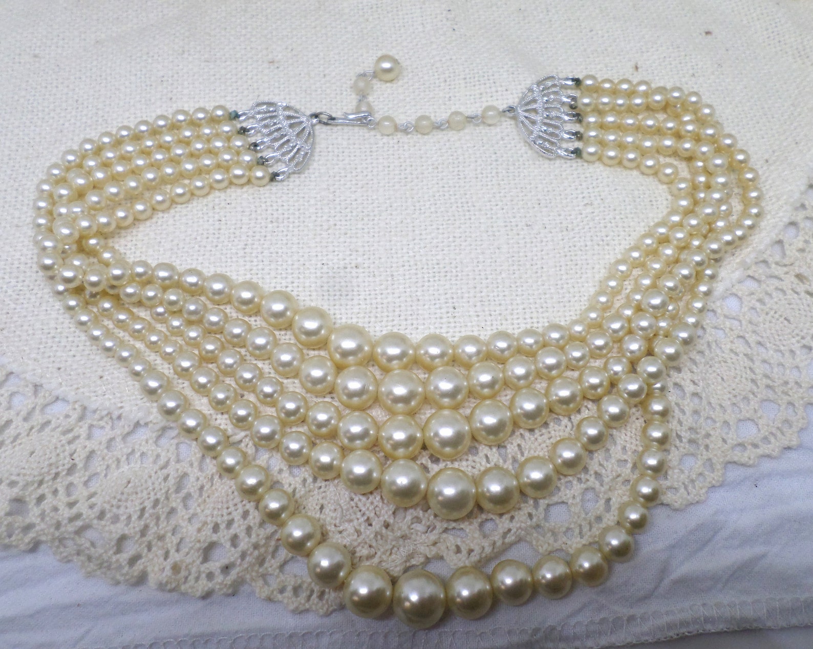 Vintage Faux Pearls Five Strand, Retro Glamour Pearls, Stunning ...