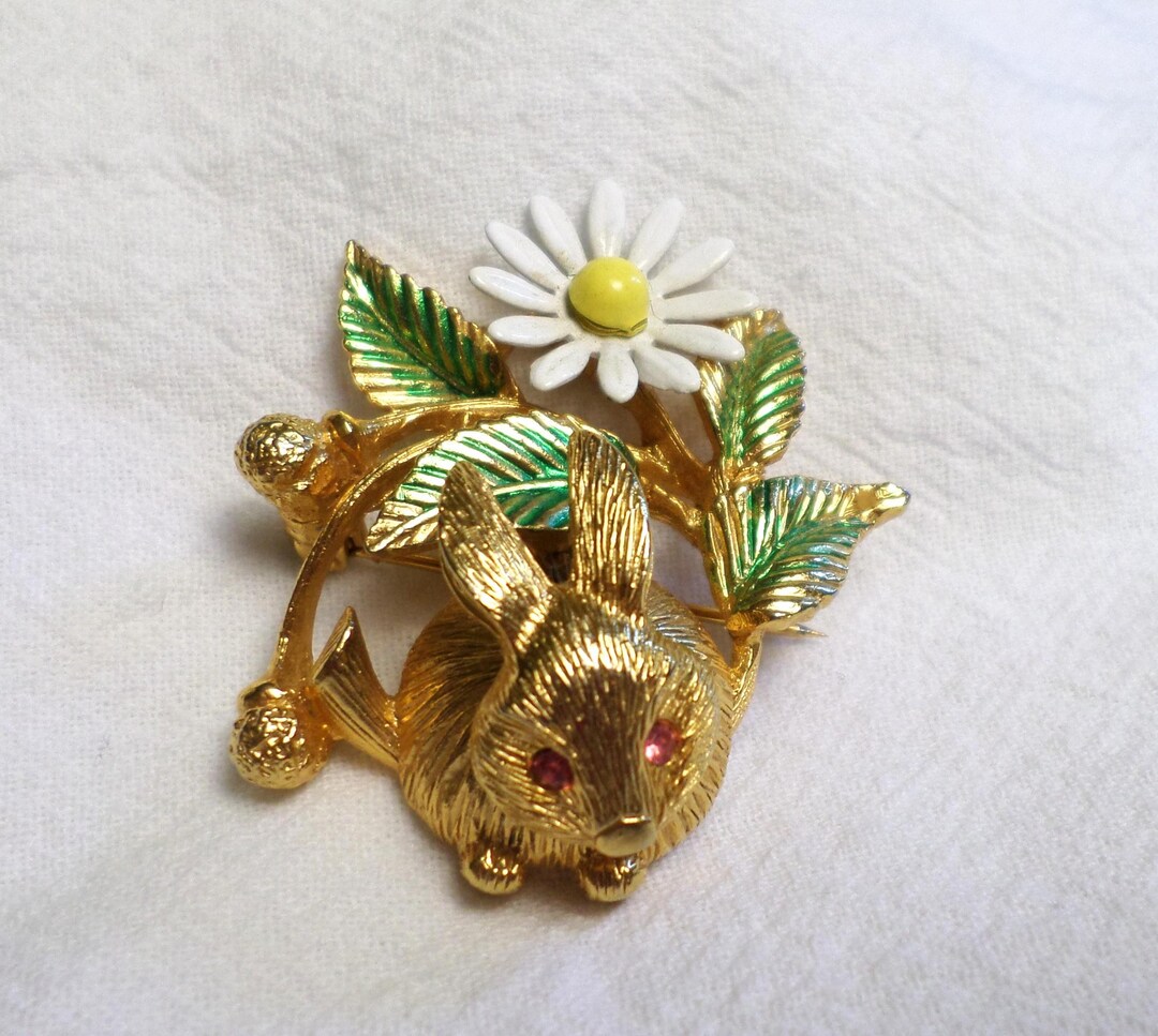 Vintage Gold Crown Bunny Rabbit Tremblant Pin, Bunny Brooch, Rabbit ...