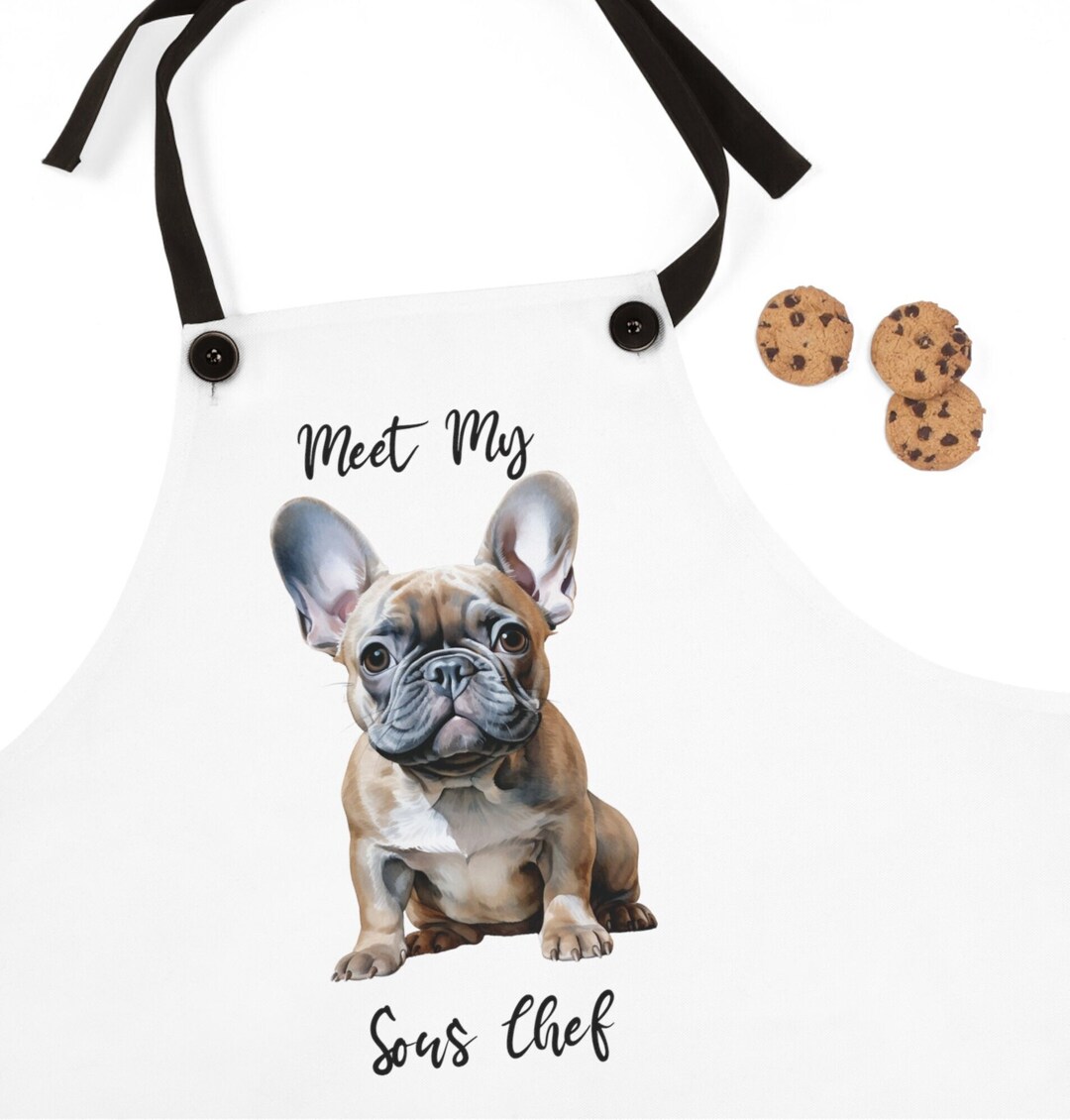 Frenchie Mama Apron Pic of French Bulldog Sous Chef, Cook's Apron for ...