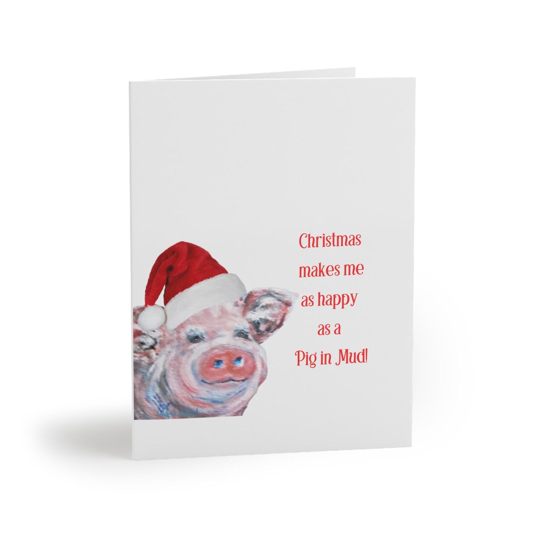 Pig in Mud Christmas Card, Funny Pig Christmas Card, Pig Christmas Card ...