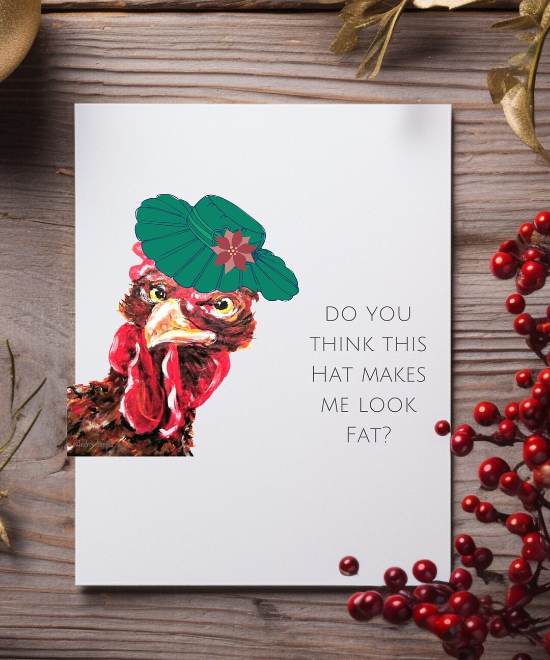 Funny Chicken Pack of 8 Christmas Cards, Chicken in Hat Christmas Card ...