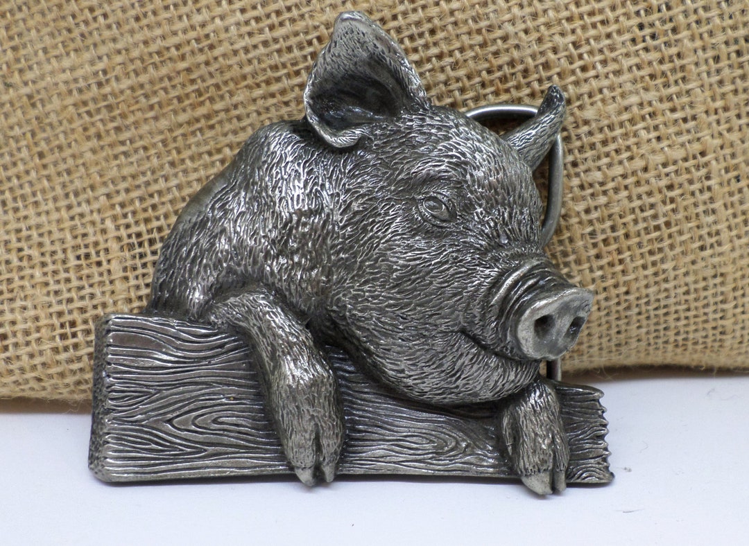 Bergamot Brass Works Pig Swine Buckle, Whimsical in Pewter 1981, Pig ...