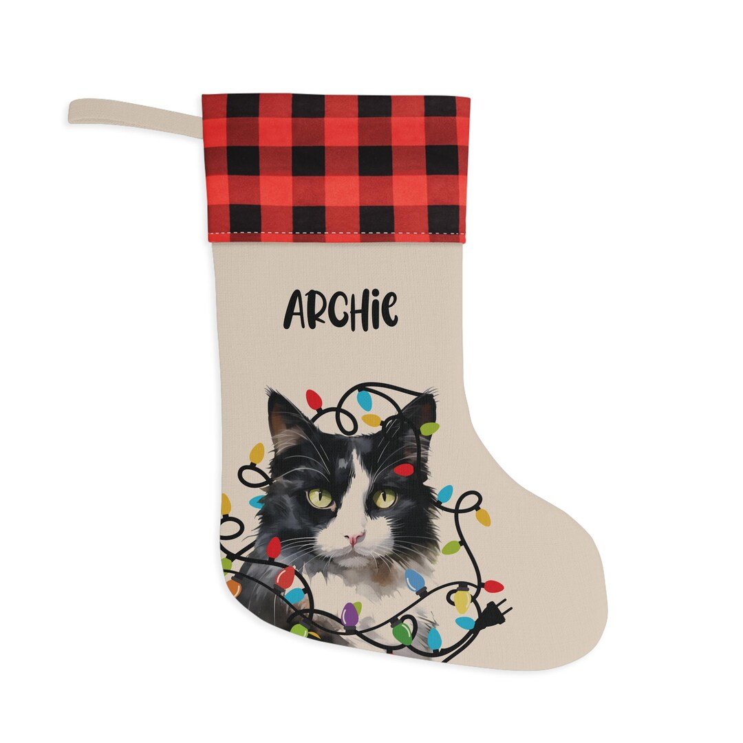 Personalized Tuxedo Black and White Cat Christmas Stocking, Cute Cat ...