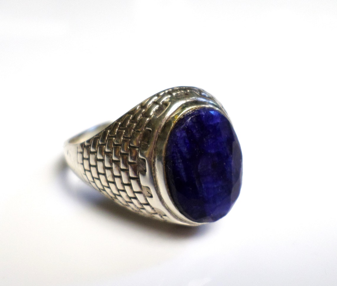 Stunning Men's Iolite Indigo Blue Stone Ring Size 11 1/2, Basket Weave ...