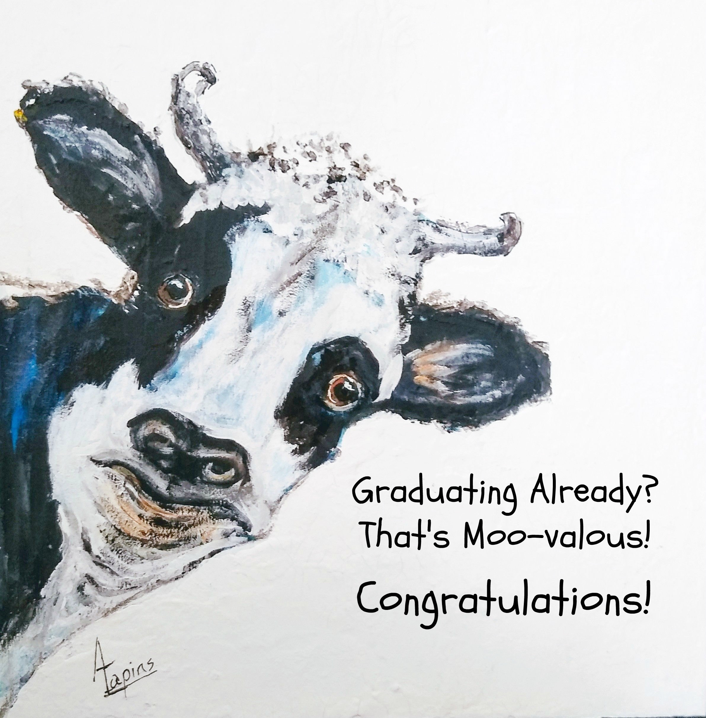 Cow Theme Graduation Card, Original Art Graduation Card, Cow Graduation ...