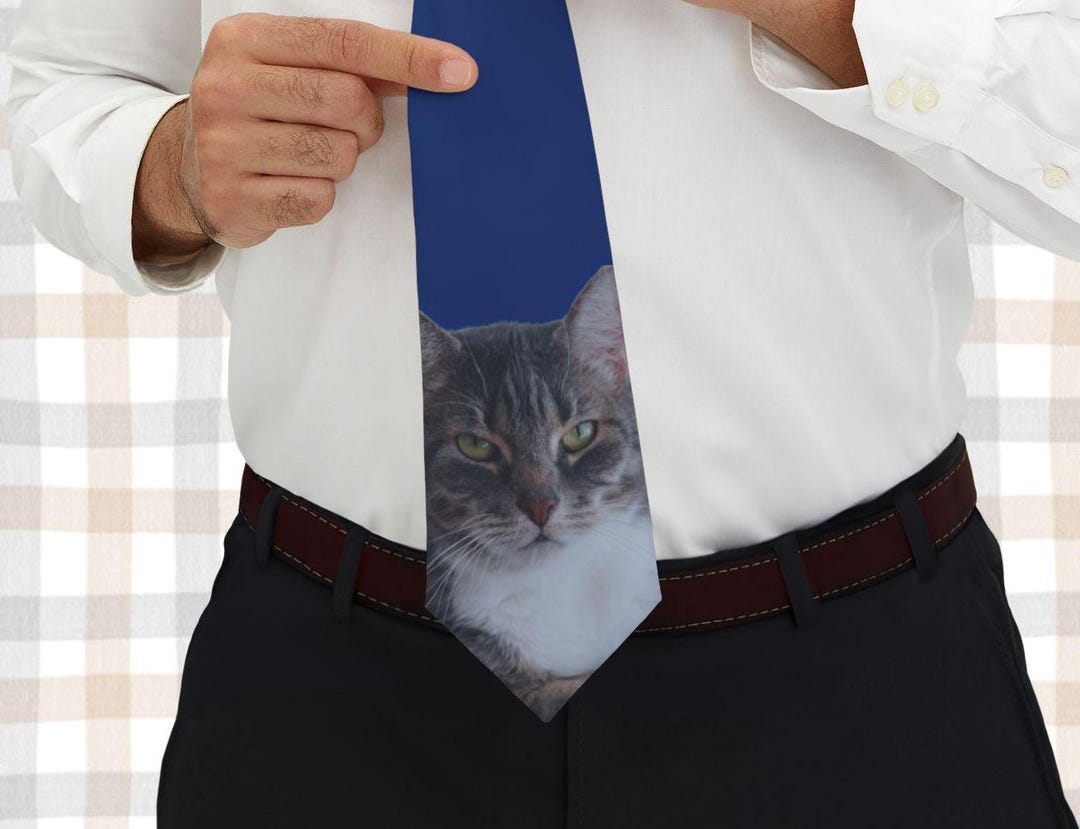 Tabby Cat Necktie, Gray Tabby Cat Tie, Cat Lover Tie, Custom Pet Photo ...