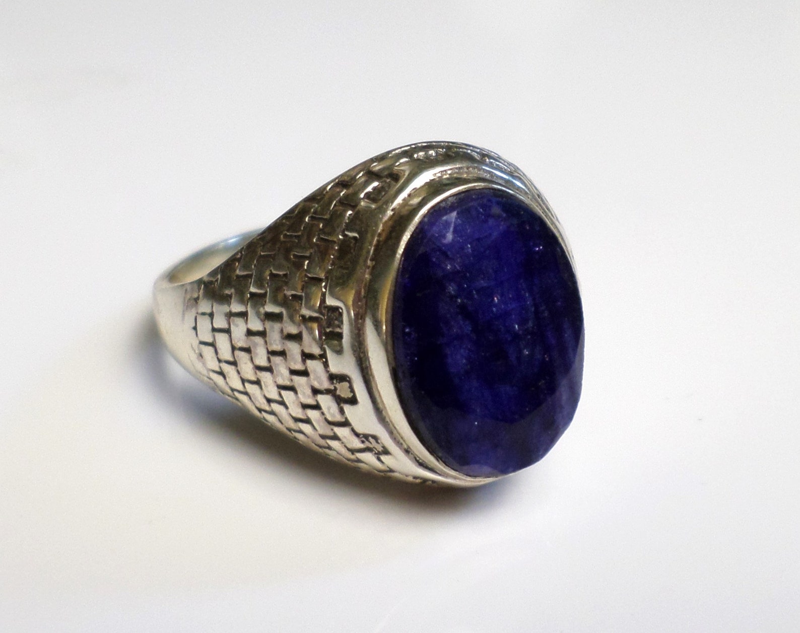 Stunning Men's Iolite Indigo Blue Stone Ring Size 11 1/2, Basket Weave ...