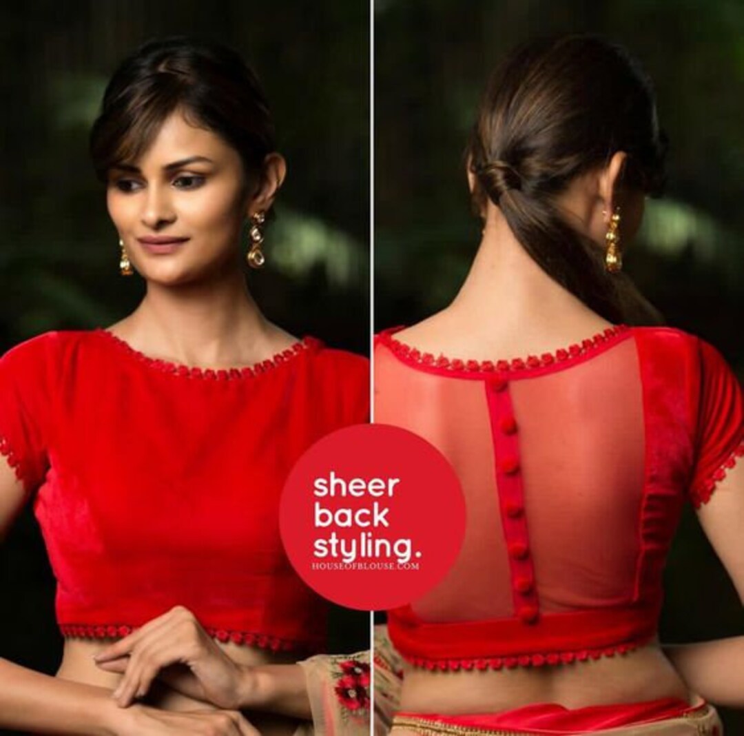 Red Velvet Custom Made Readymade Blouse for Saree Sheer Back Womens ...