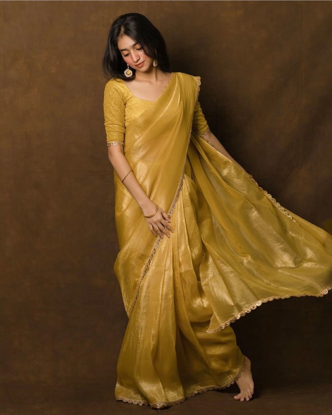 Organza Tissue Sarees for Women With Blouse - Etsy