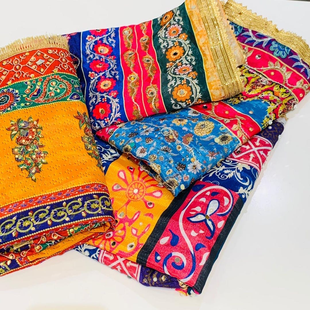 Mirror Embroidery Dupatta Traditional Chunni Shawl Stole With Hand Work ...