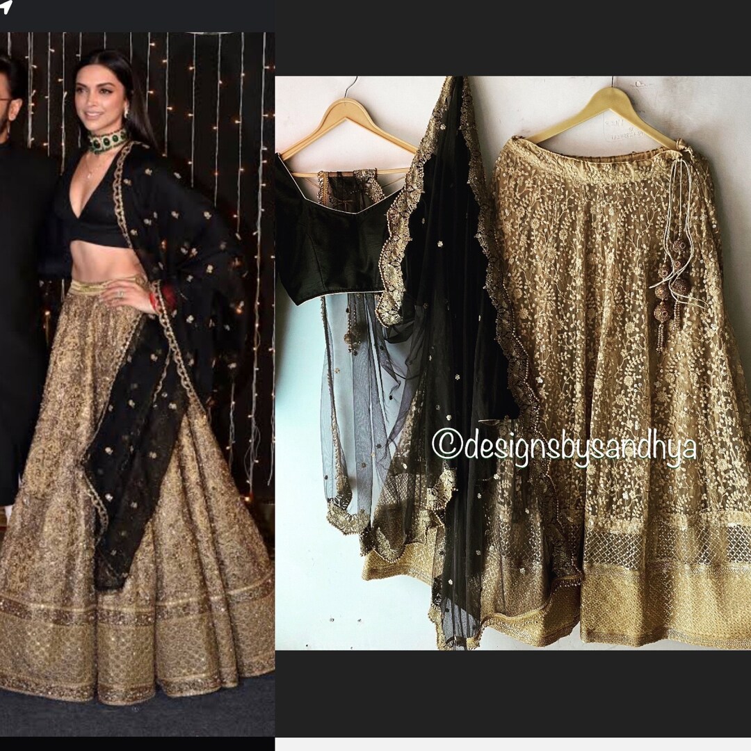 Gold Wedding Lehenga Choli Indian Blouse Lengha Skirt Ghagra Chunri ...