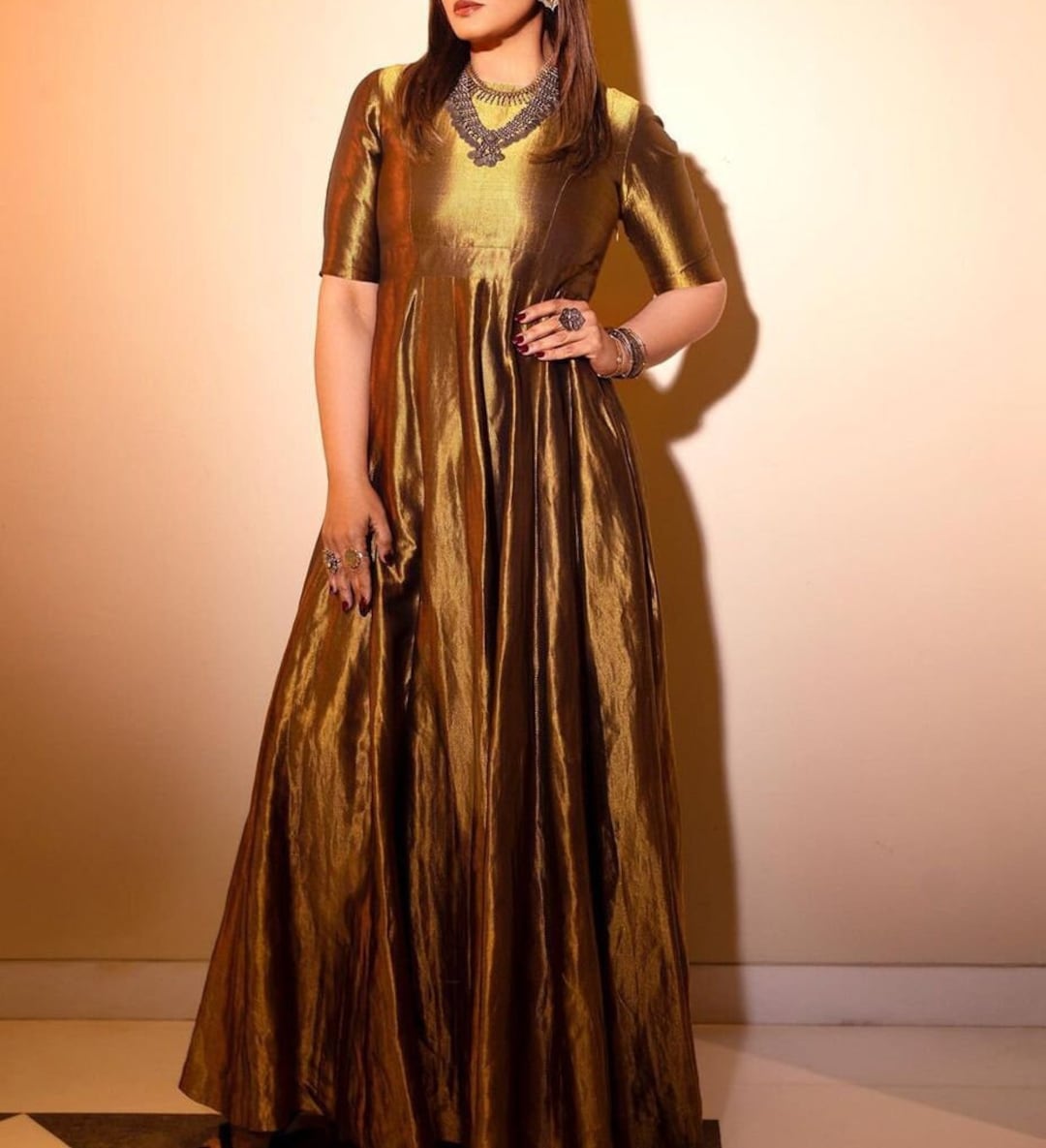 Gold Tissue Salwar Kurti Kurta Pant Set Anarkali Dresses for - Etsy