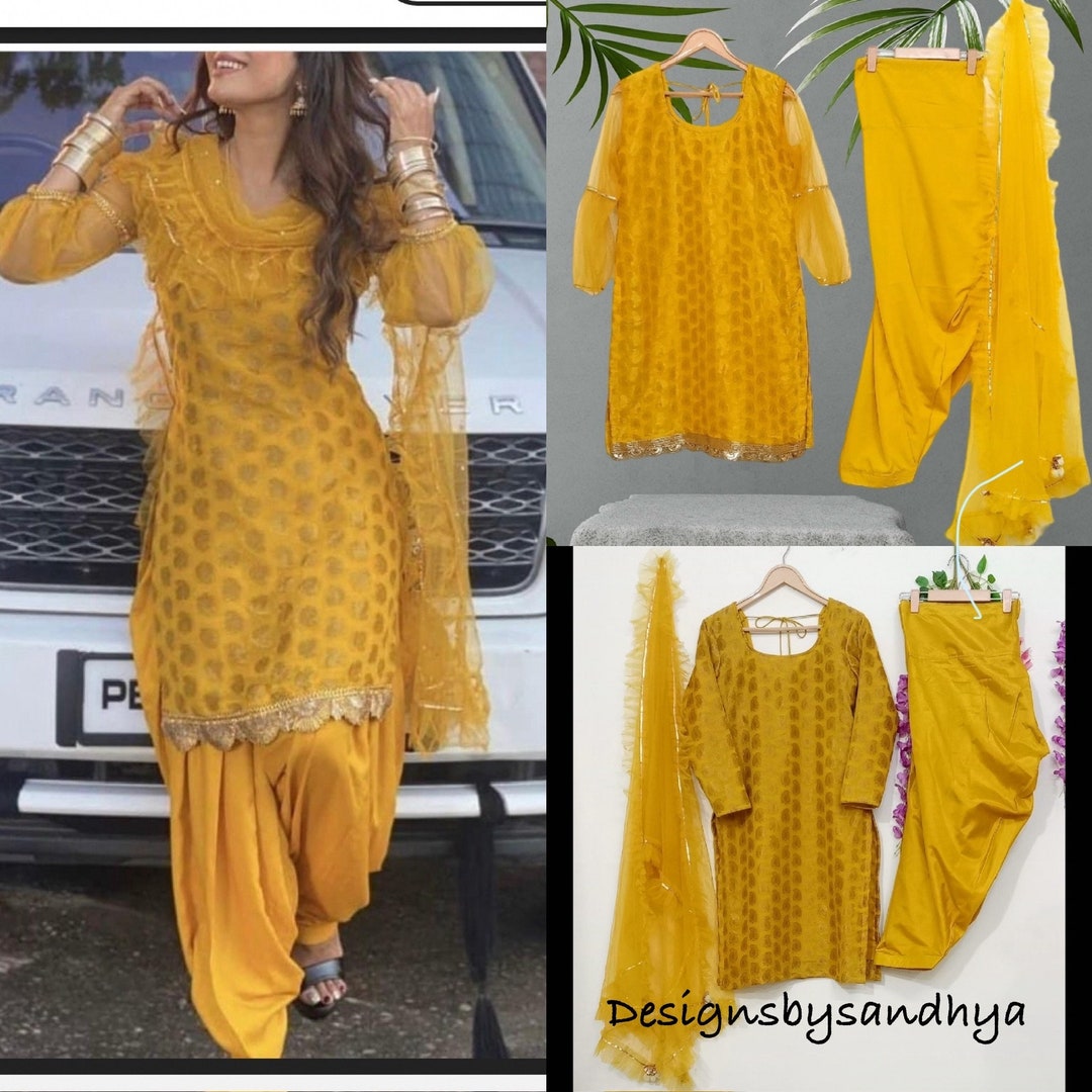 Yellow Punjabi Suit Patiala Salwar Suits Shalwar Kameez for Women Girls ...