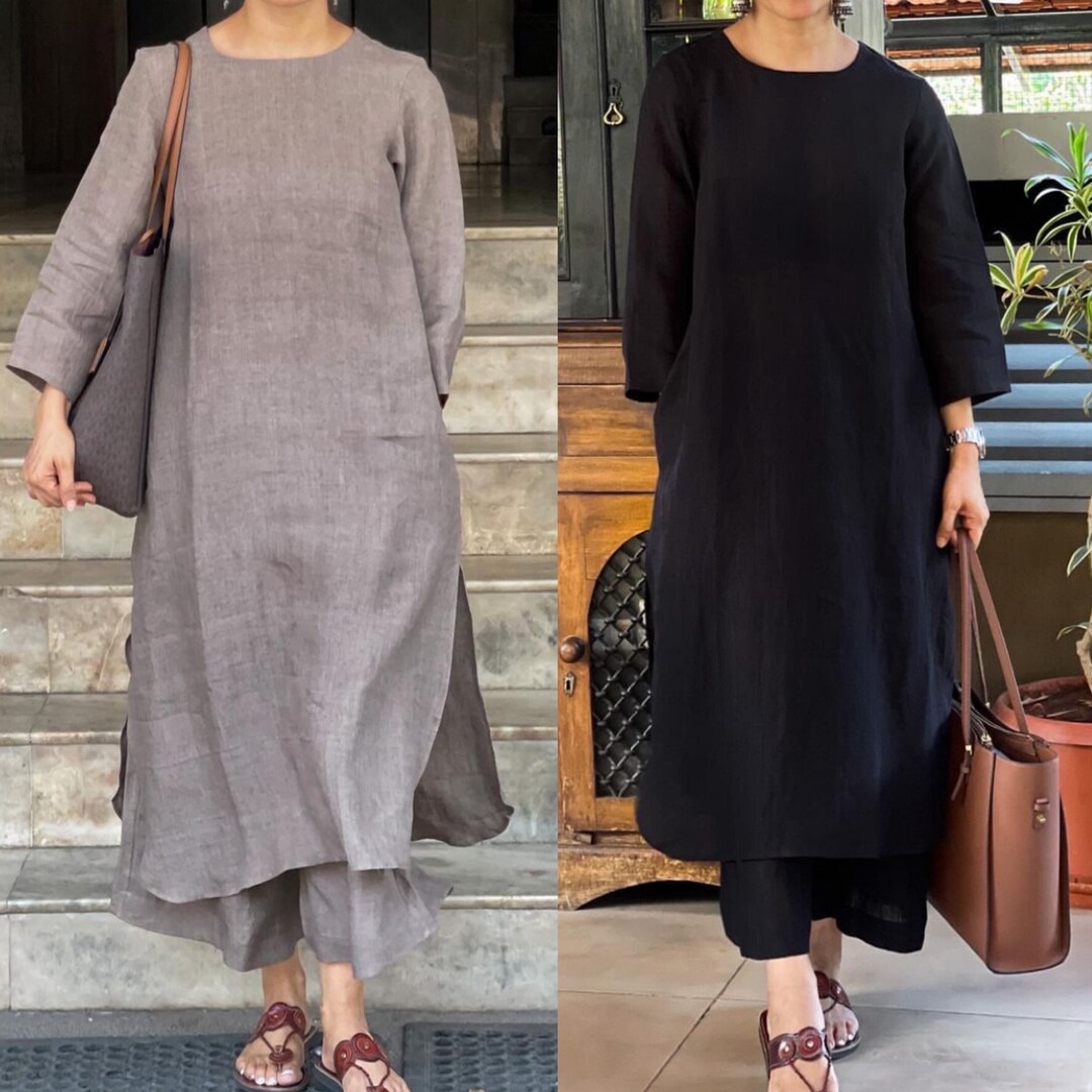 Cotton Linen Co-ord Set Kurta Pant Palazzo Pants & Loose Kurti Top - Etsy