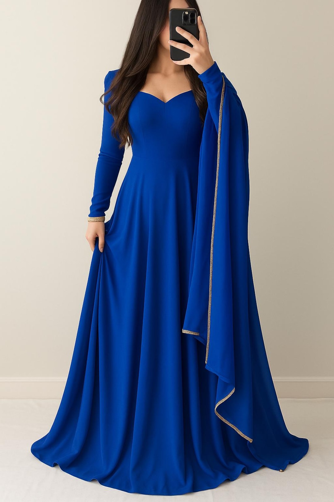 Royal Blue Gown Anarkali Kurti With Dupatta: Bollywood Salwar Kameez - Etsy