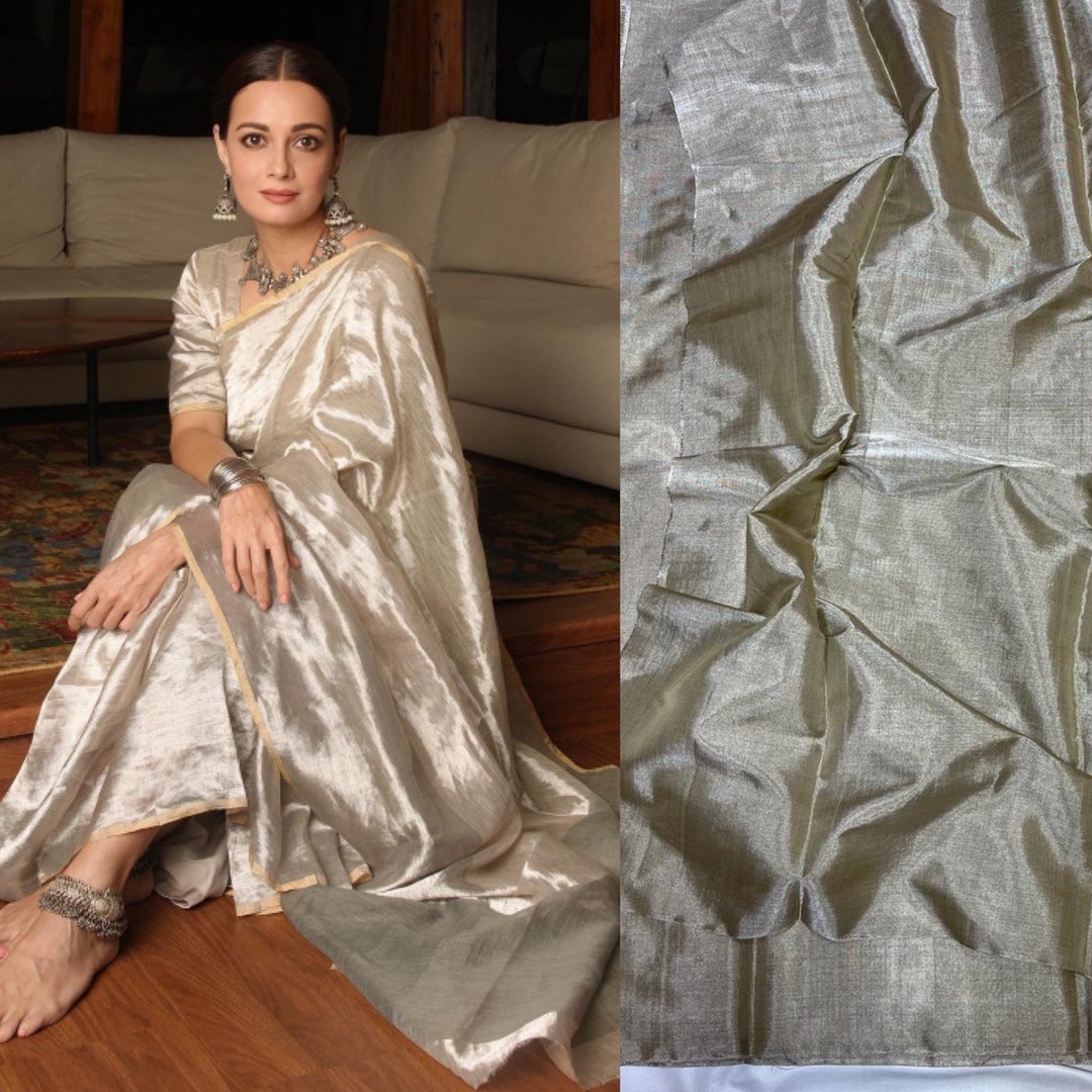 Silver Pure Tissue Saree Indian Wedding Silk Sarees Sari Blouse for ...
