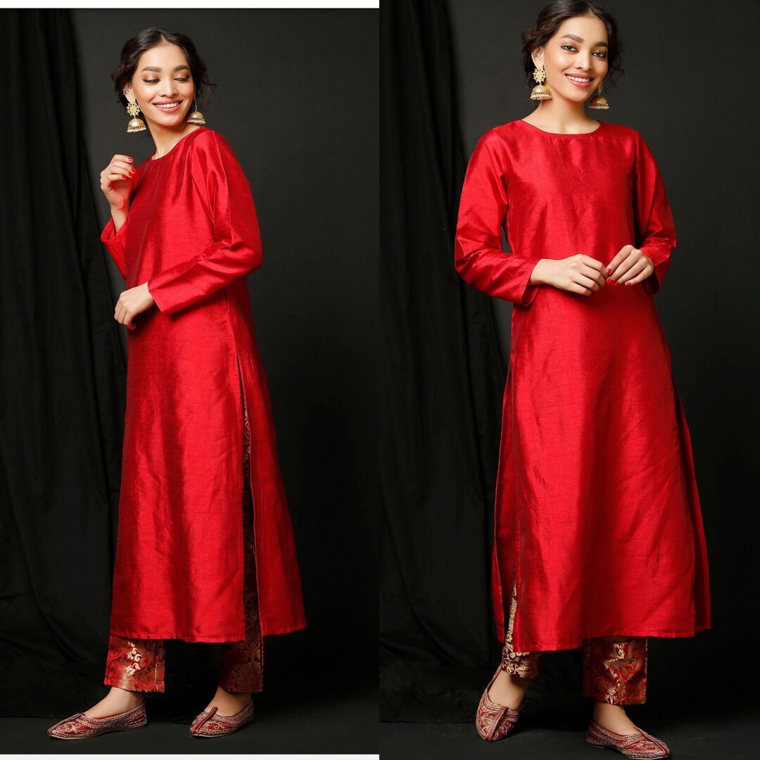 Raw Silk Kurta Suits Set for Women Punjabi Suit Indian Wedding Dress ...