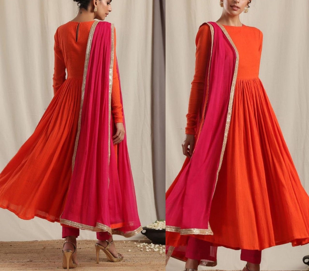 Cotton Anarkali Salwar Suit Kurti Indian Maxi Dress With Chiffon ...