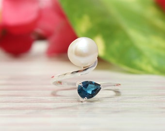 Blue Pearl Ring - Etsy